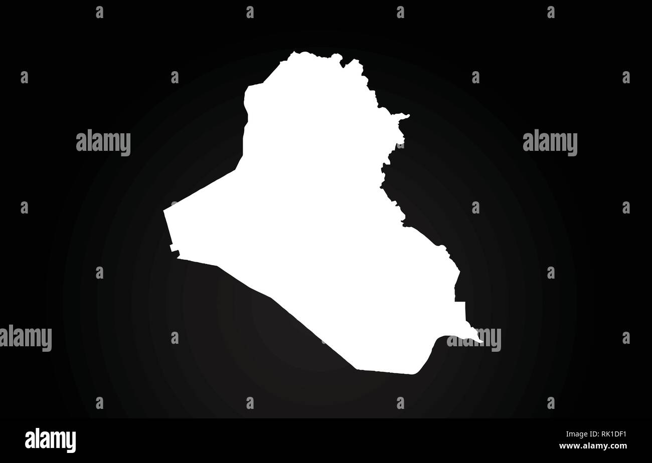 Iraq black and white country border map logo design. Black background ...