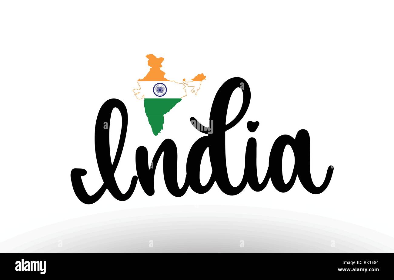 India country big text with flag inside map suitable for a logo icon ...