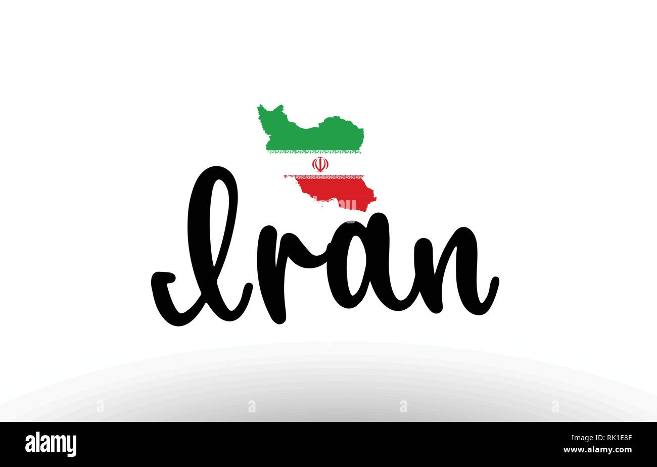 Iran country big text with flag inside map suitable for a logo icon ...