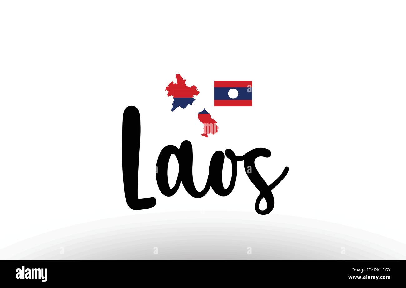 Laos country big text with flag inside map suitable for a logo icon ...