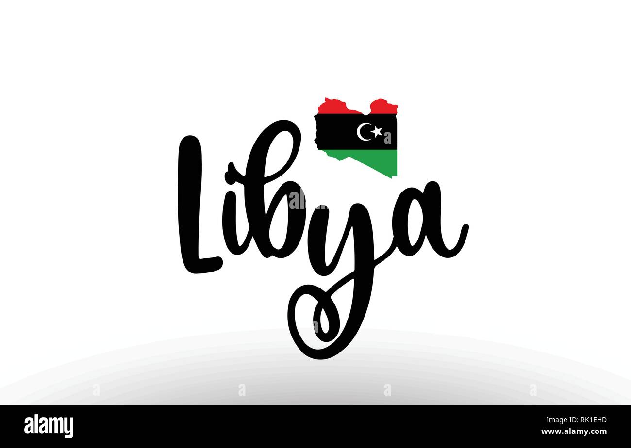 Libya country big text with flag inside map suitable for a logo icon ...