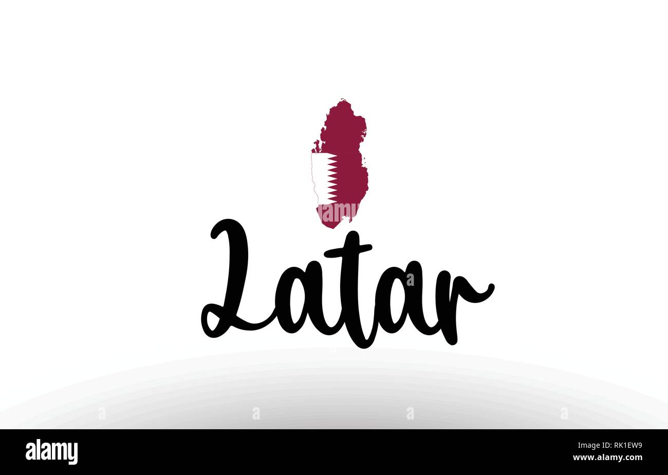 Qatar country big text with flag inside map suitable for a logo icon ...