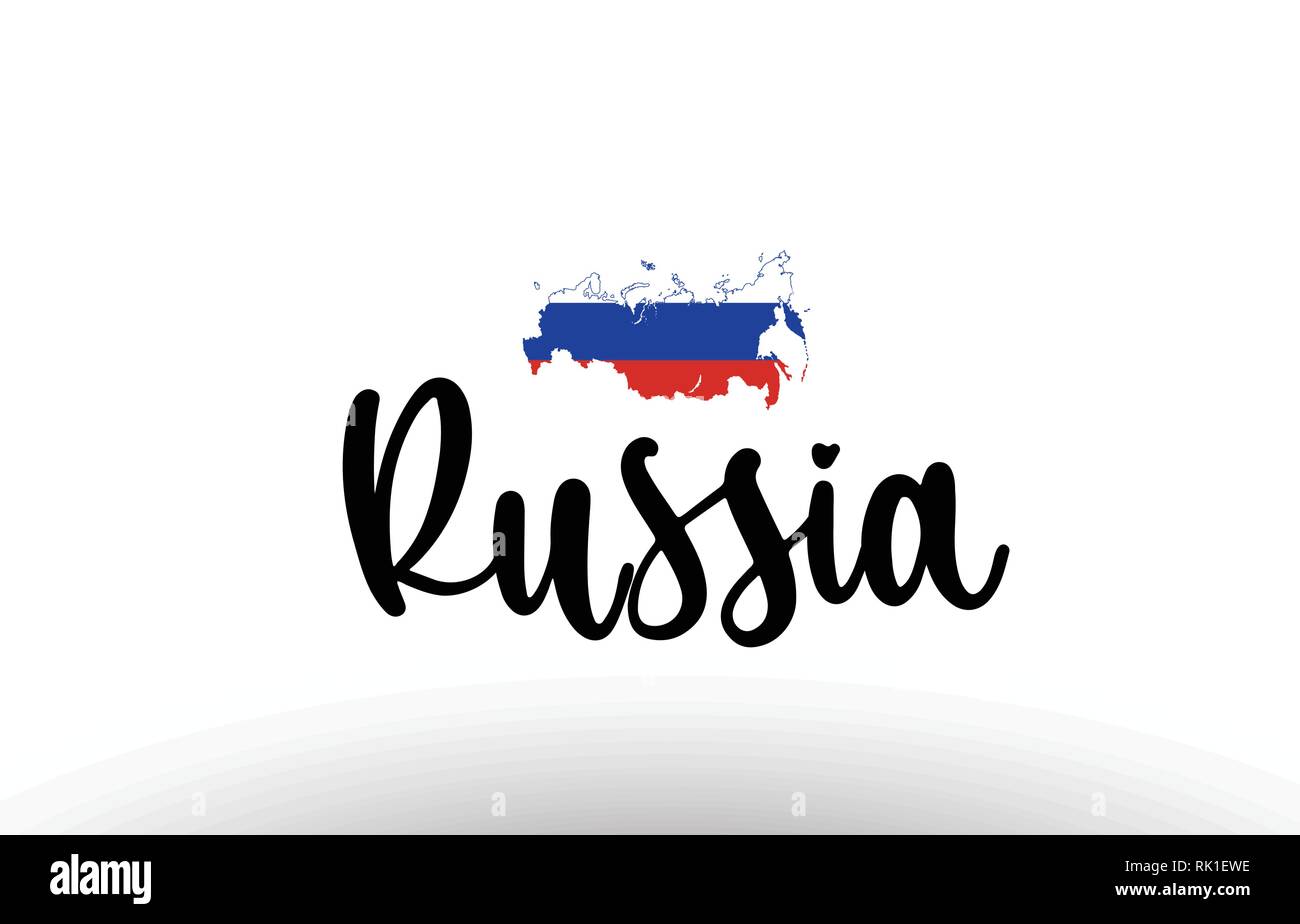 Russia country big text with flag inside map suitable for a logo icon ...