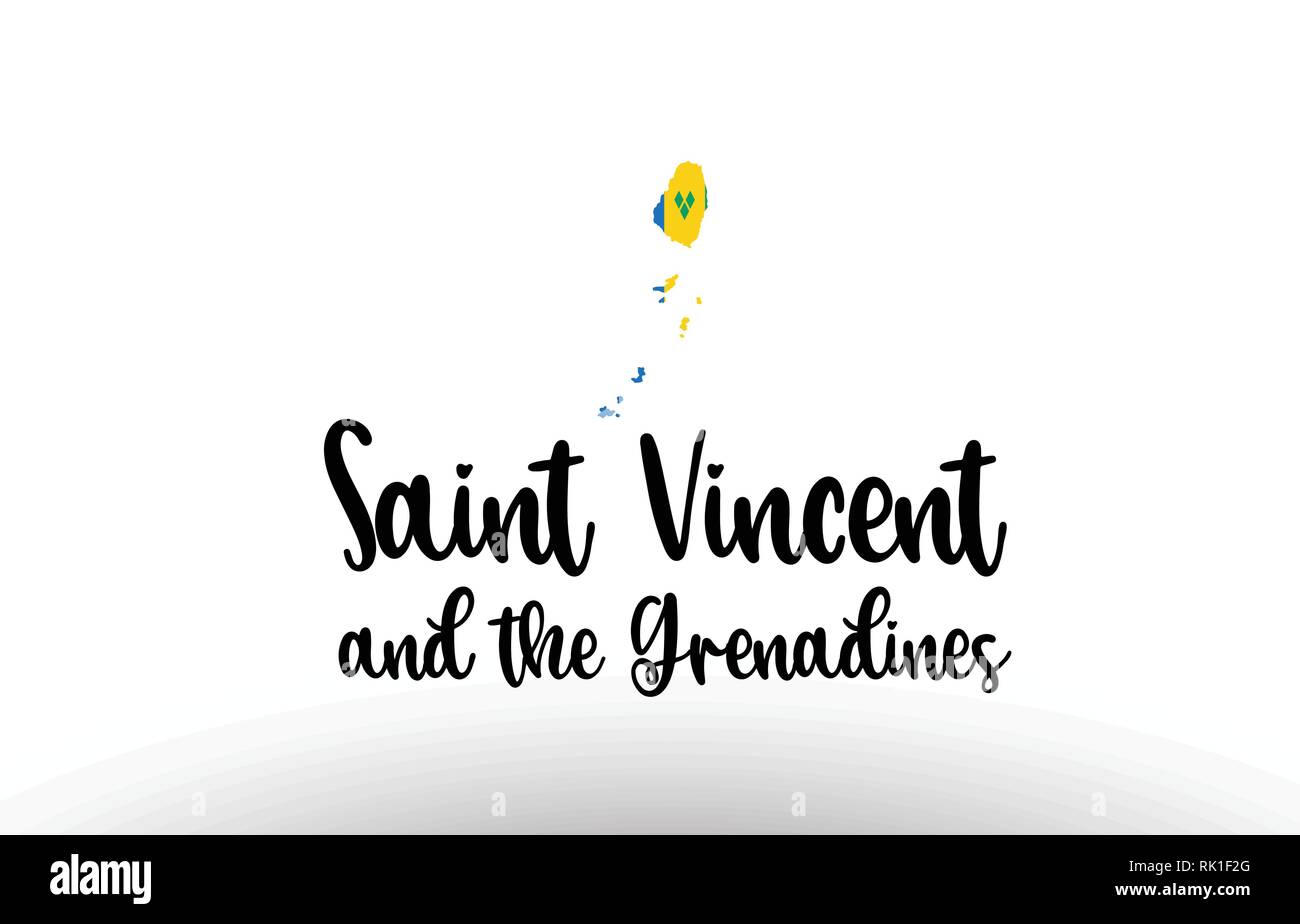 Saint Vincent and the Grenadines country big text with flag inside map ...