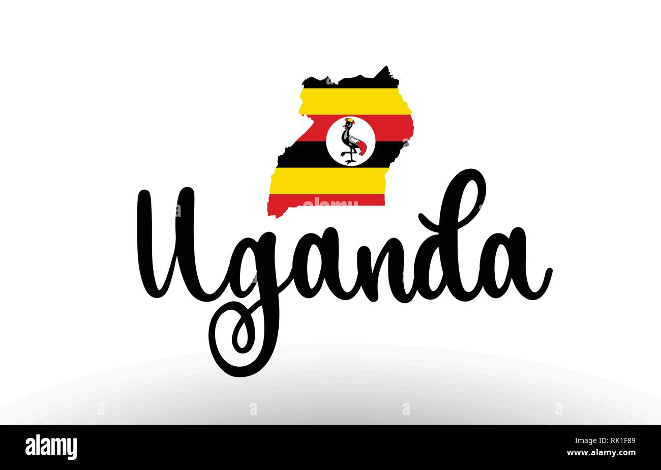 Uganda Country Big Text With Flag Inside Map Suitable For A Logo Icon