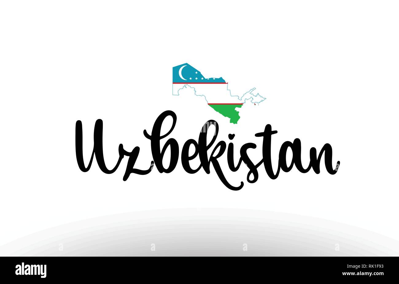 Uzbekistan country big text with flag inside map suitable for a logo ...