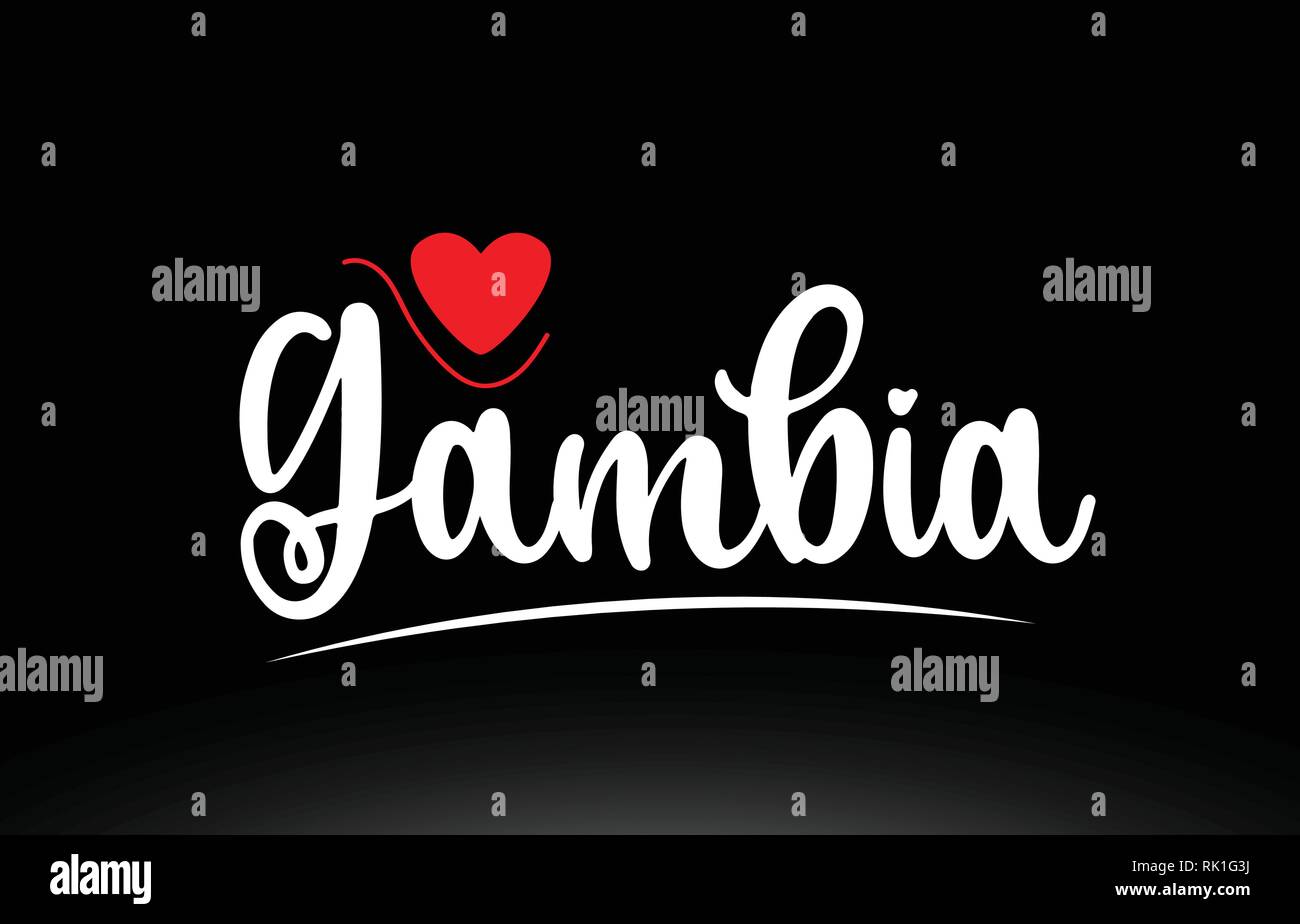 Gambia country text with red love heart on black background suitable ...