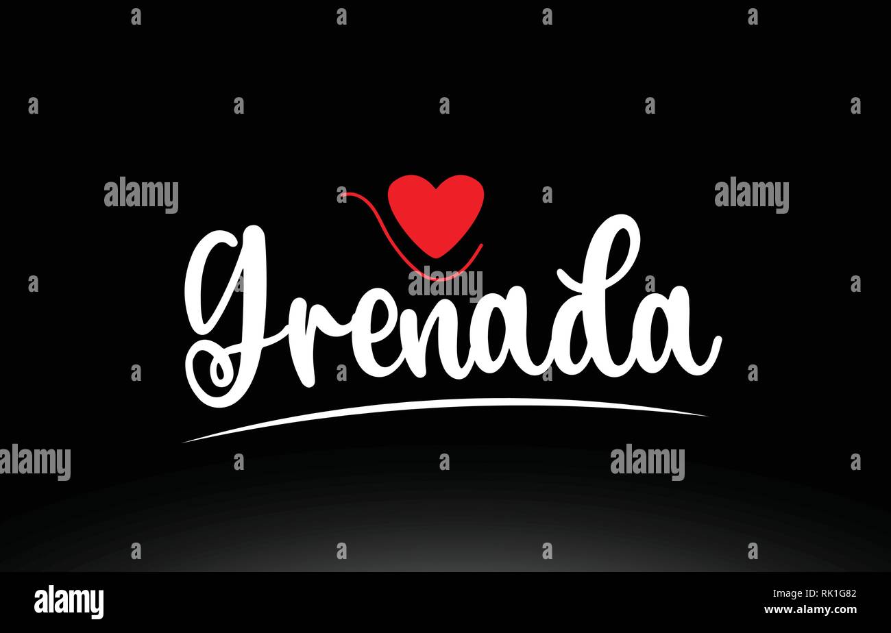Grenada country text with red love heart on black background suitable ...