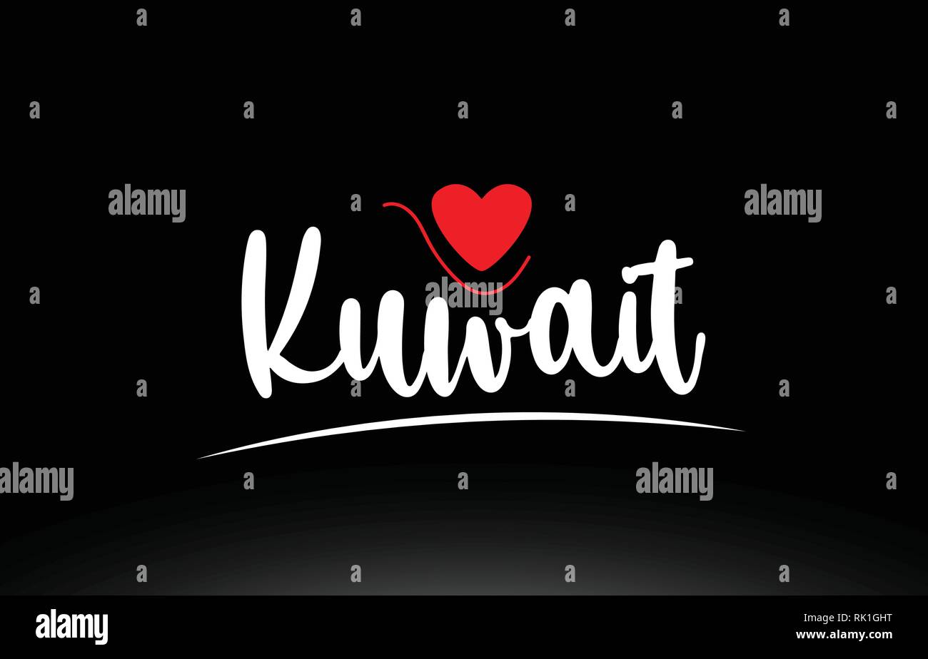 Kuwait country text with red love heart on black background suitable ...