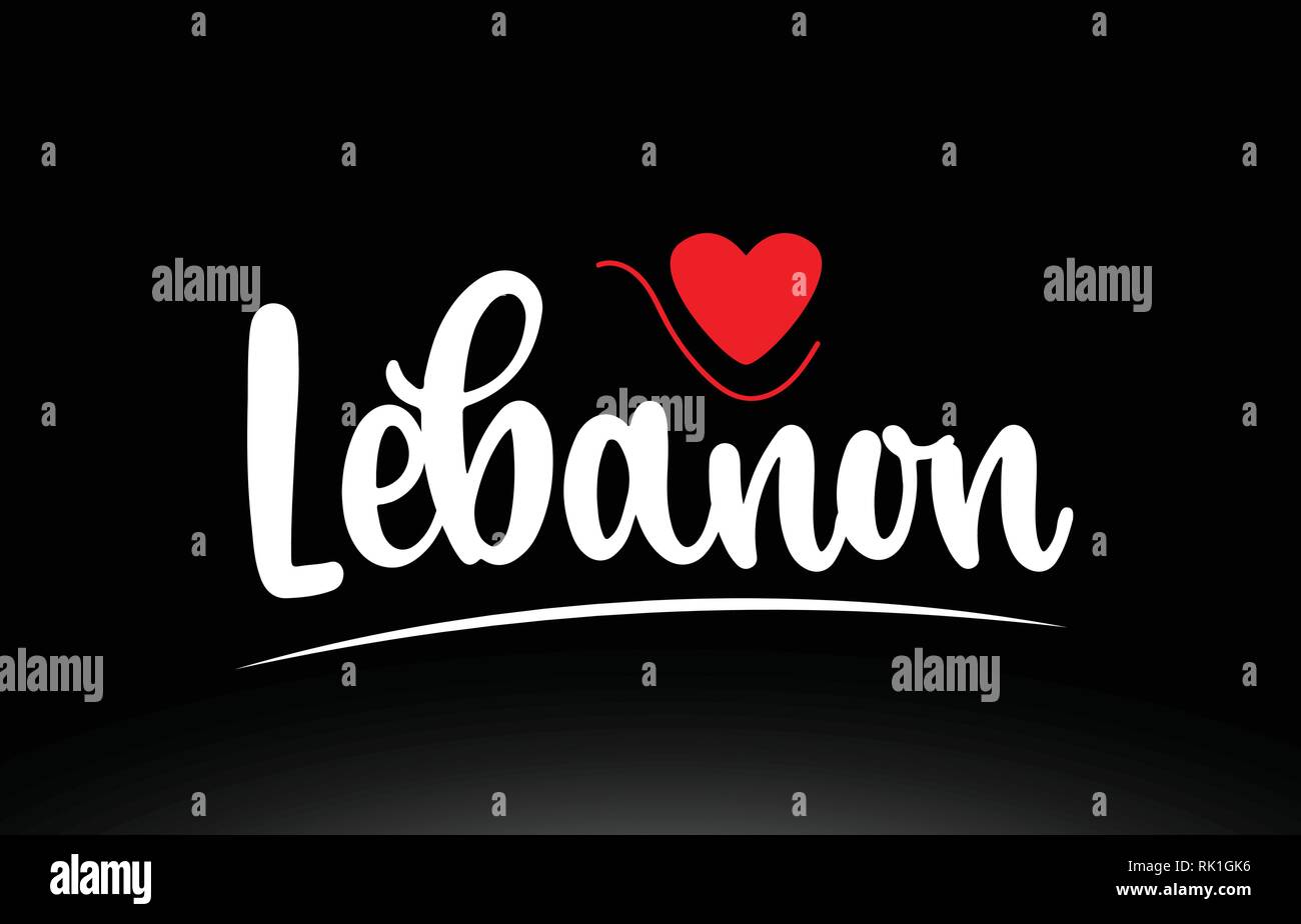 Lebanon country text with red love heart on black background suitable ...
