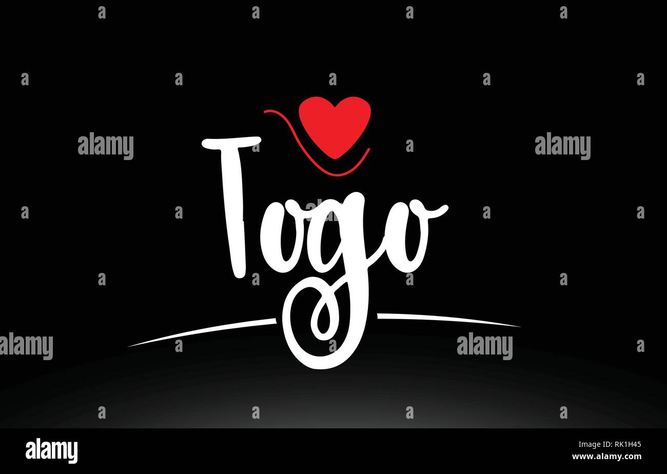Togo country text with red love heart on black background suitable for ...