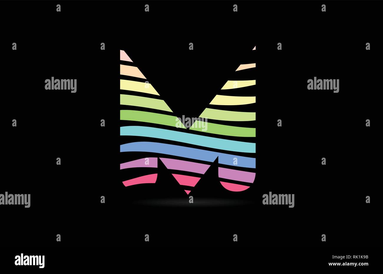 rainbow color design of alphabet letter m with lines stripe as a logo ...