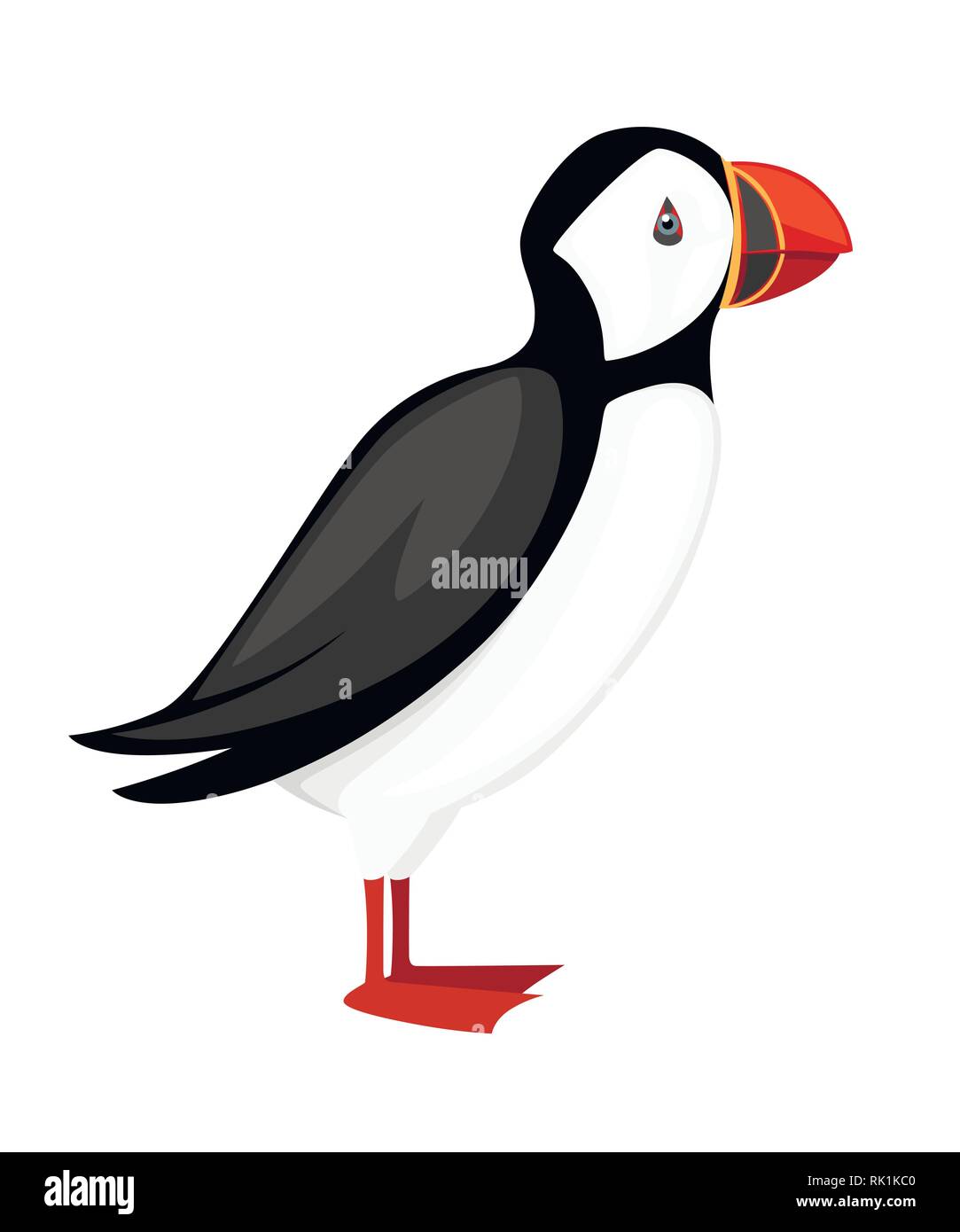 Flying white bird. Atlantic puffin. Arctic animal, cartoon flat design ...