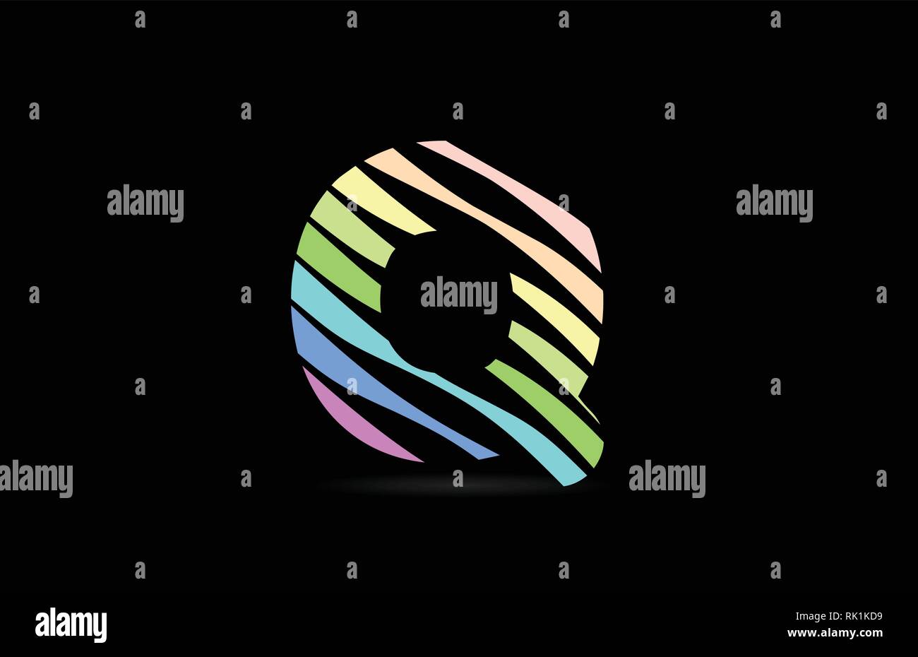 rainbow color design of alphabet letter q with lines stripe as a logo ...