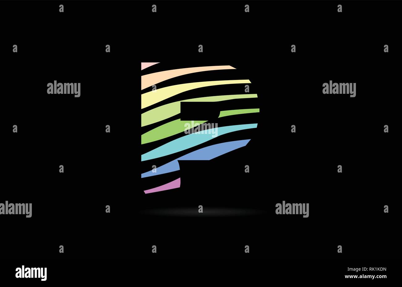 rainbow color design of alphabet letter p with lines stripe as a logo ...