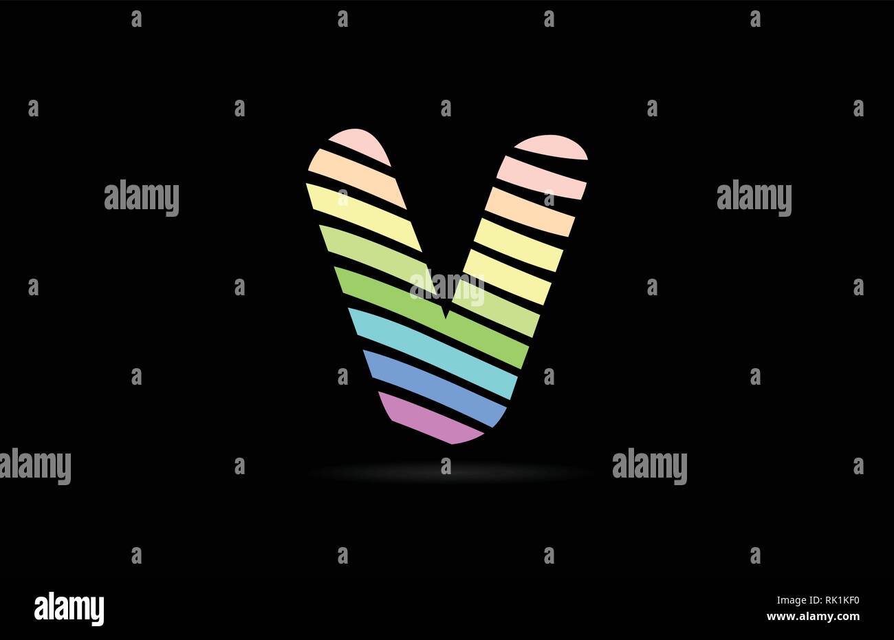rainbow color design of alphabet letter v with lines stripe as a logo ...