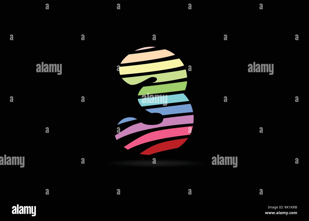 rainbow color design of number 3 three with lines stripe as a logo for ...