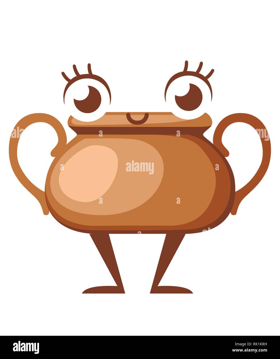 Cartoon character design. Clay pot mascot. Ceramic crockery with two ...