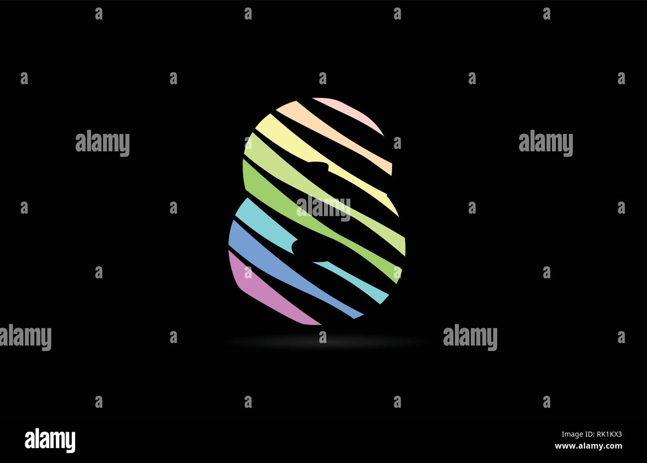 rainbow color design of number 8 eight with lines stripe as a logo for ...