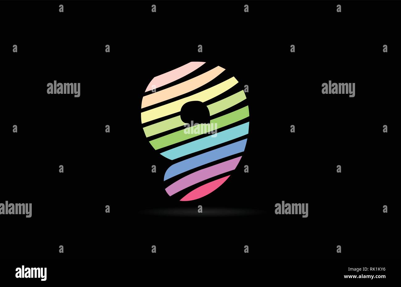 rainbow color design of number 9 nine with lines stripe as a logo for a ...