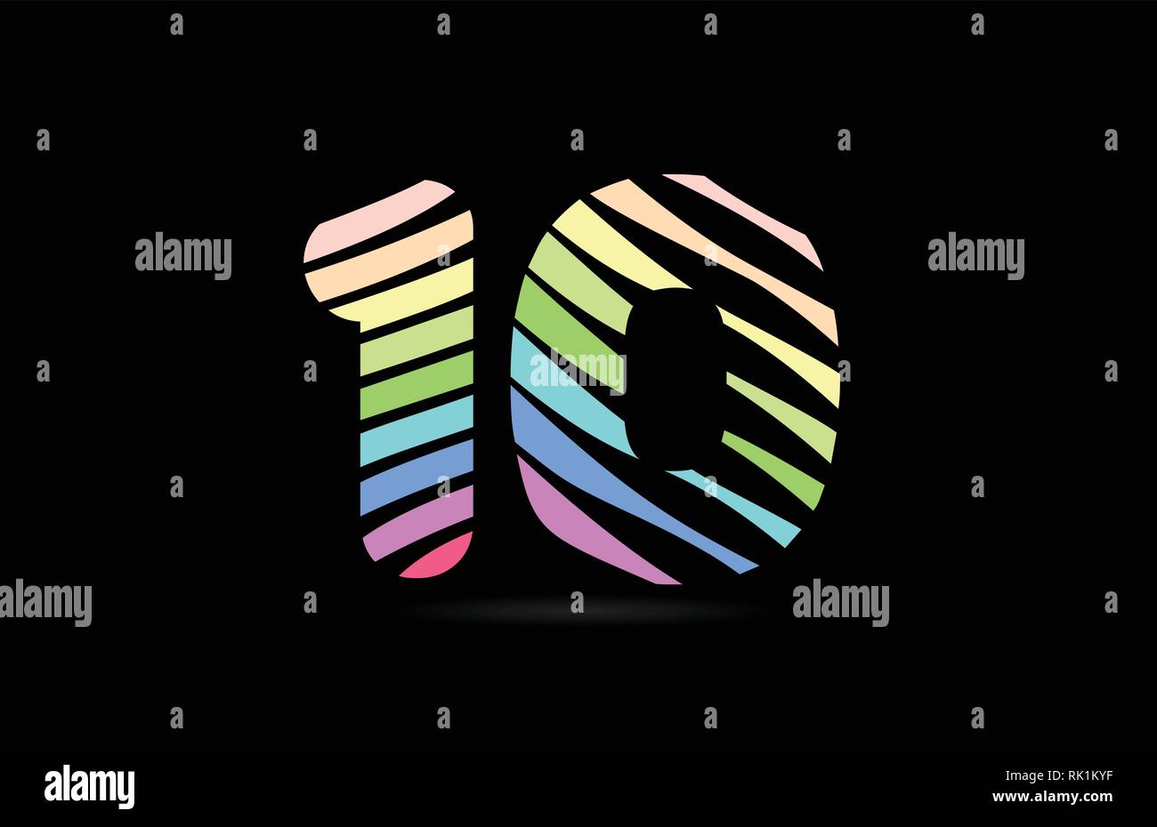rainbow color design of number 10 ten with lines stripe as a logo for a ...