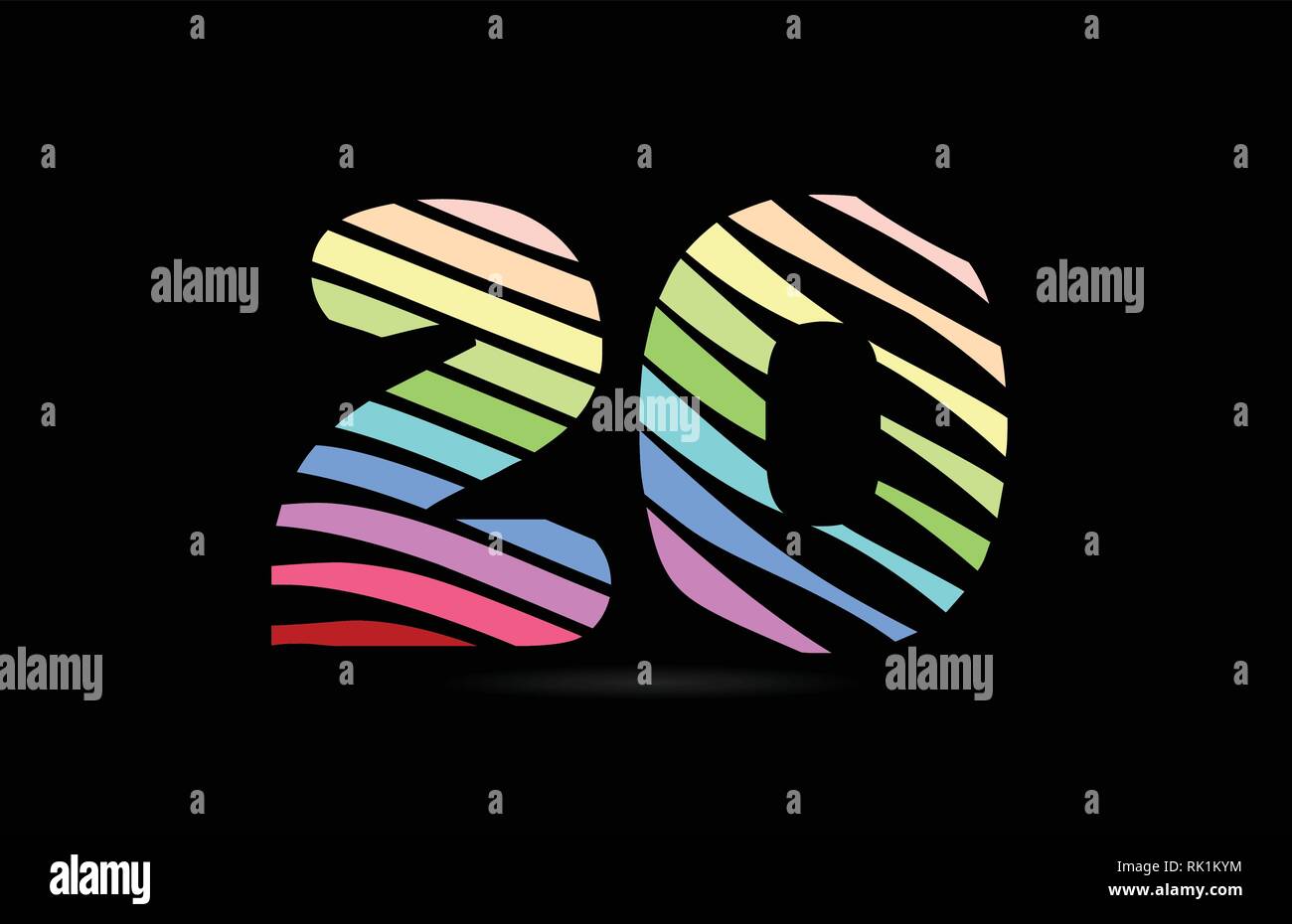 rainbow color design of number 20 twenty with lines stripe as a logo ...