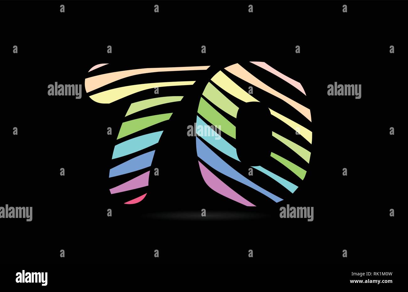 rainbow color design of number 70 seventy with lines stripe as a logo ...
