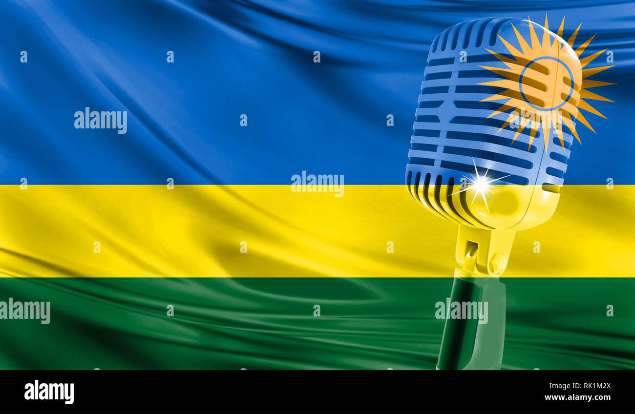 Microphone on fabric background of flag of Rwanda close-up Stock Photo ...