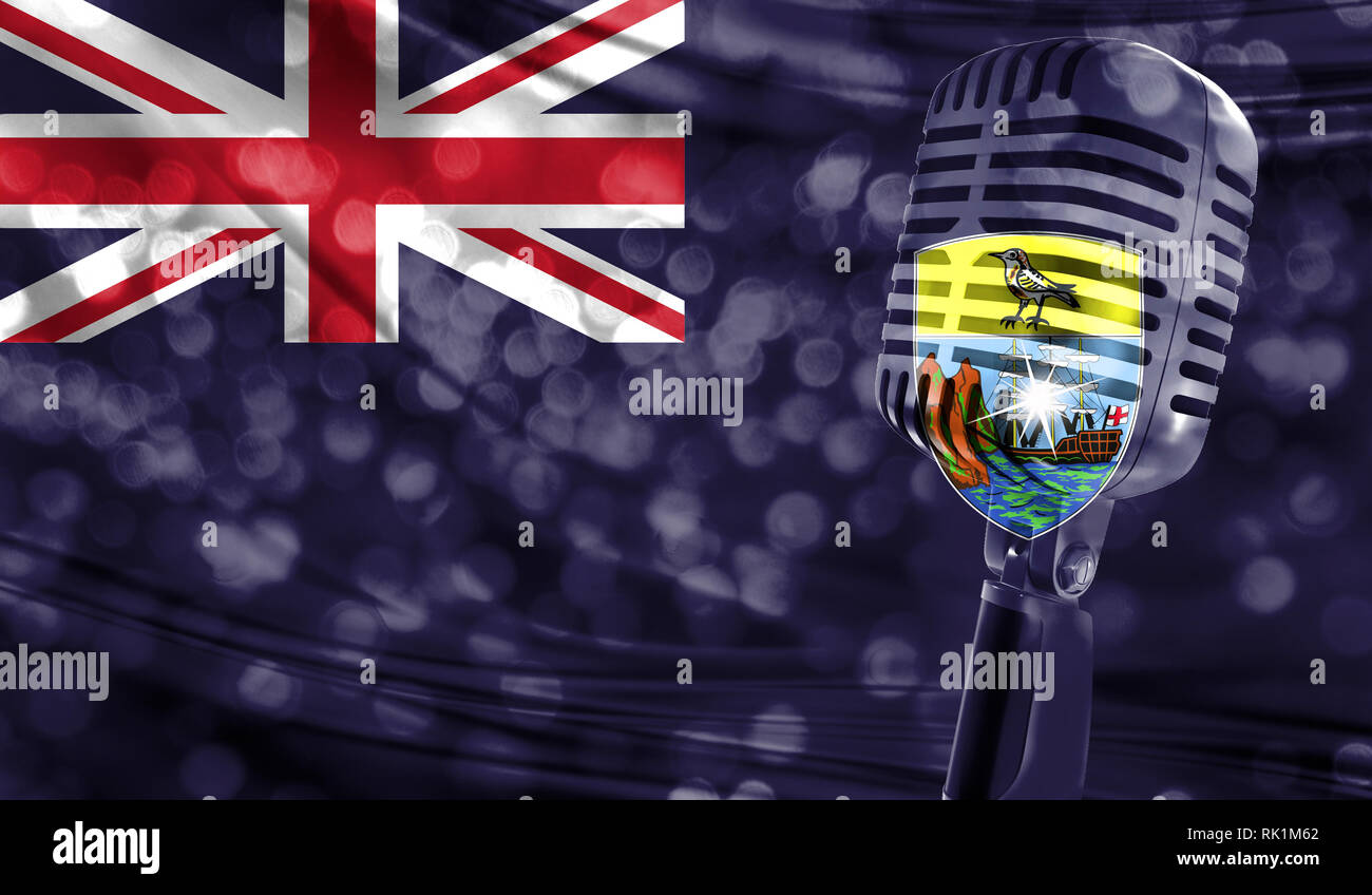 Microphone on a background of a blurry Saint Helena flag close-up Stock ...