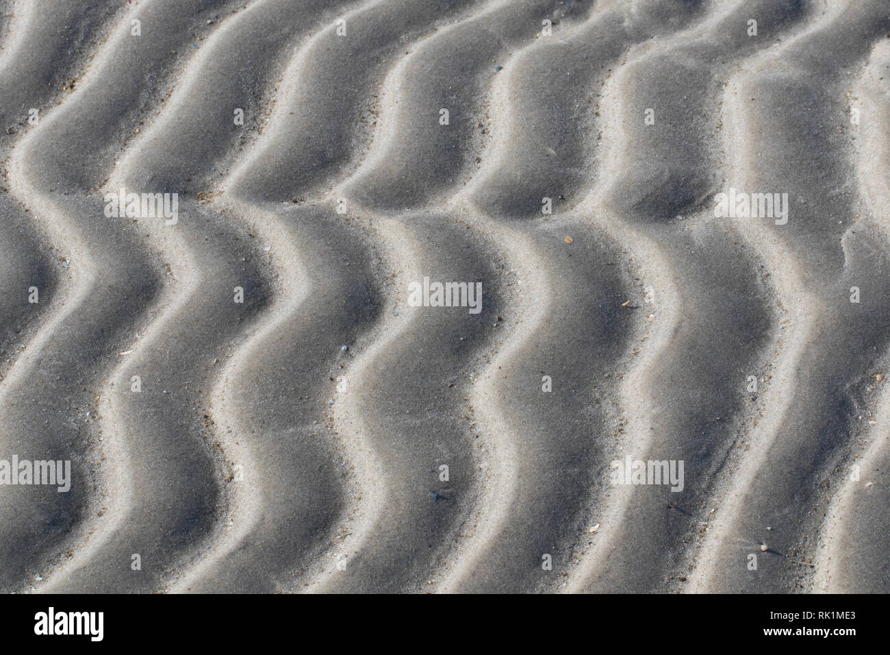 Sand patterns, sand ripples on mud flat / beach at low tide, Wadden Sea ...