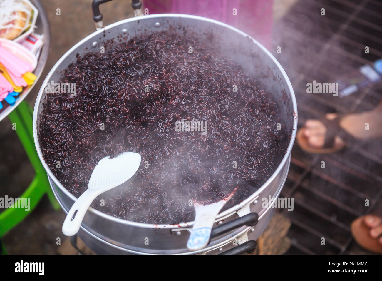 Traditional Thai Black Steamed Sticky Rice in Hot Steamer, delicious ...