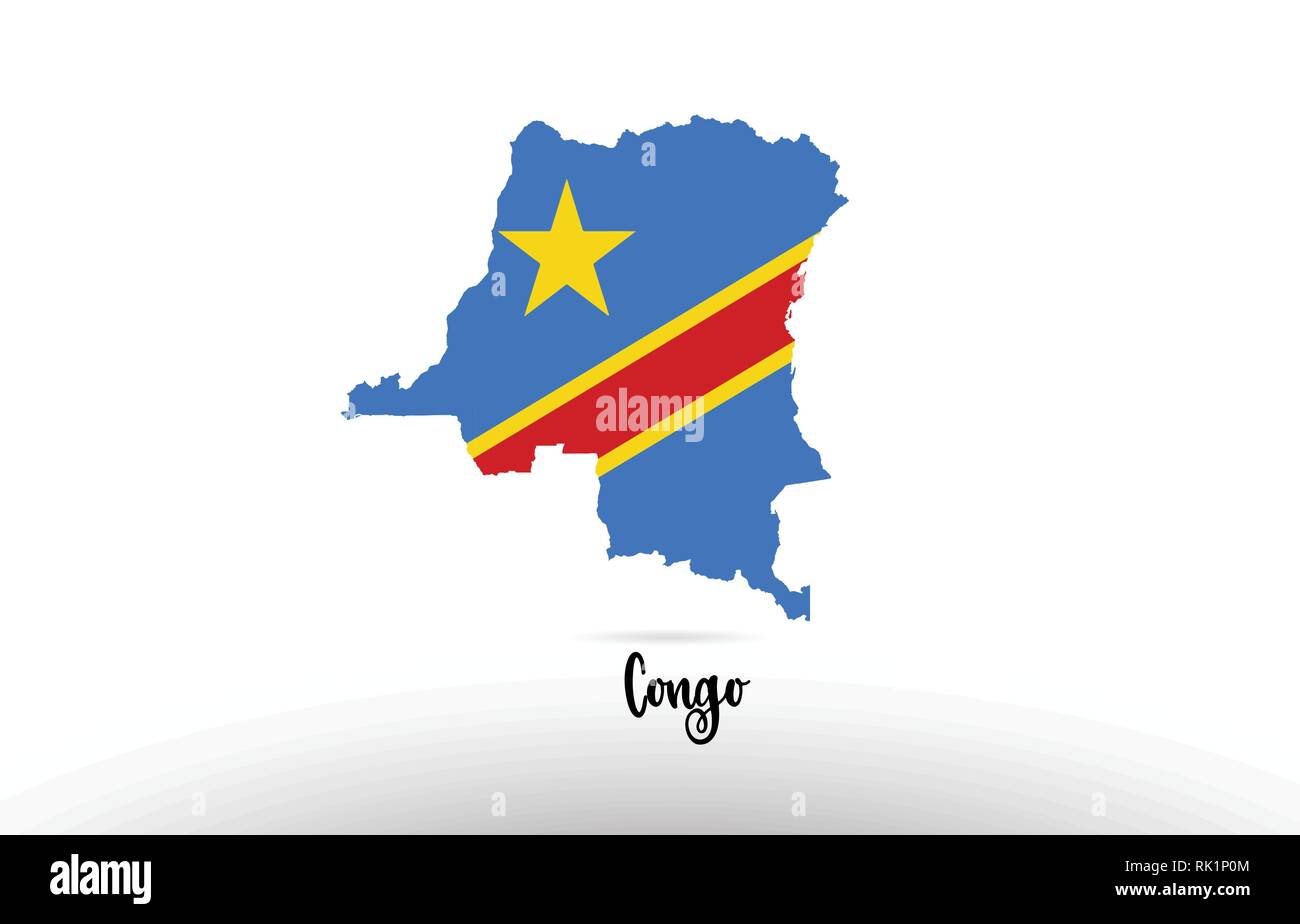 Congo country flag inside country border map design suitable for a logo ...