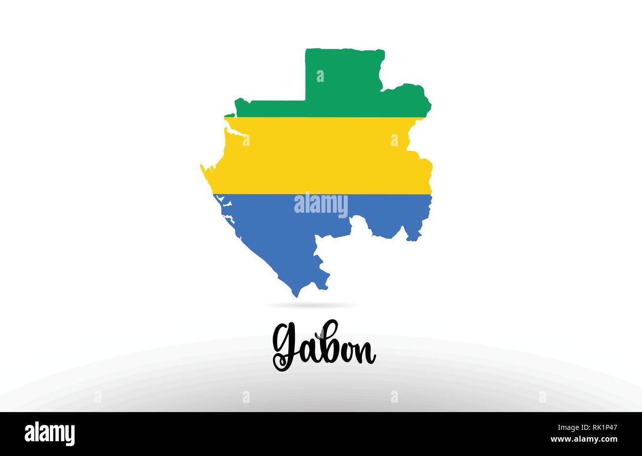 Gabon country flag inside country border map design suitable for a logo ...