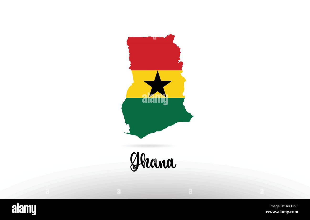 Ghana country flag inside country border map design suitable for a logo ...