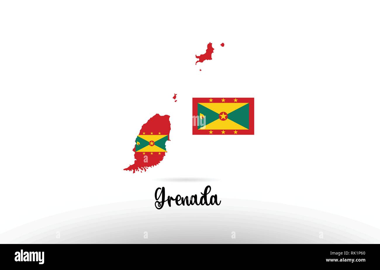 Grenada country flag inside country border map design suitable for a logo icon design Stock ...