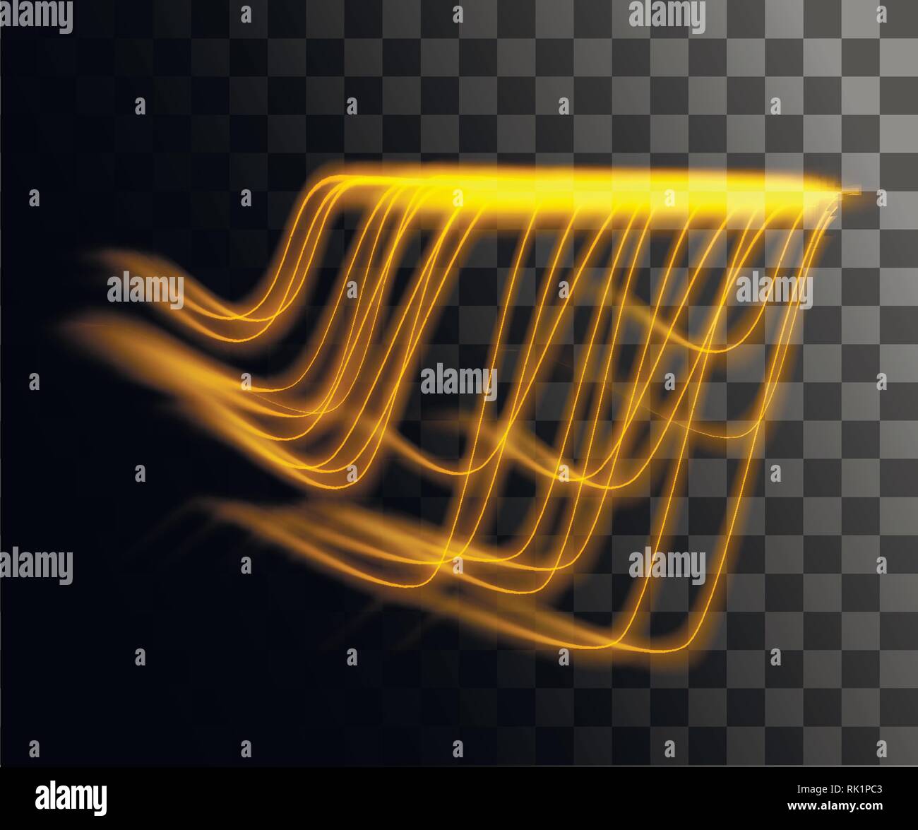 Glowing line abstract effect. Golden lines light effect on transparent ...