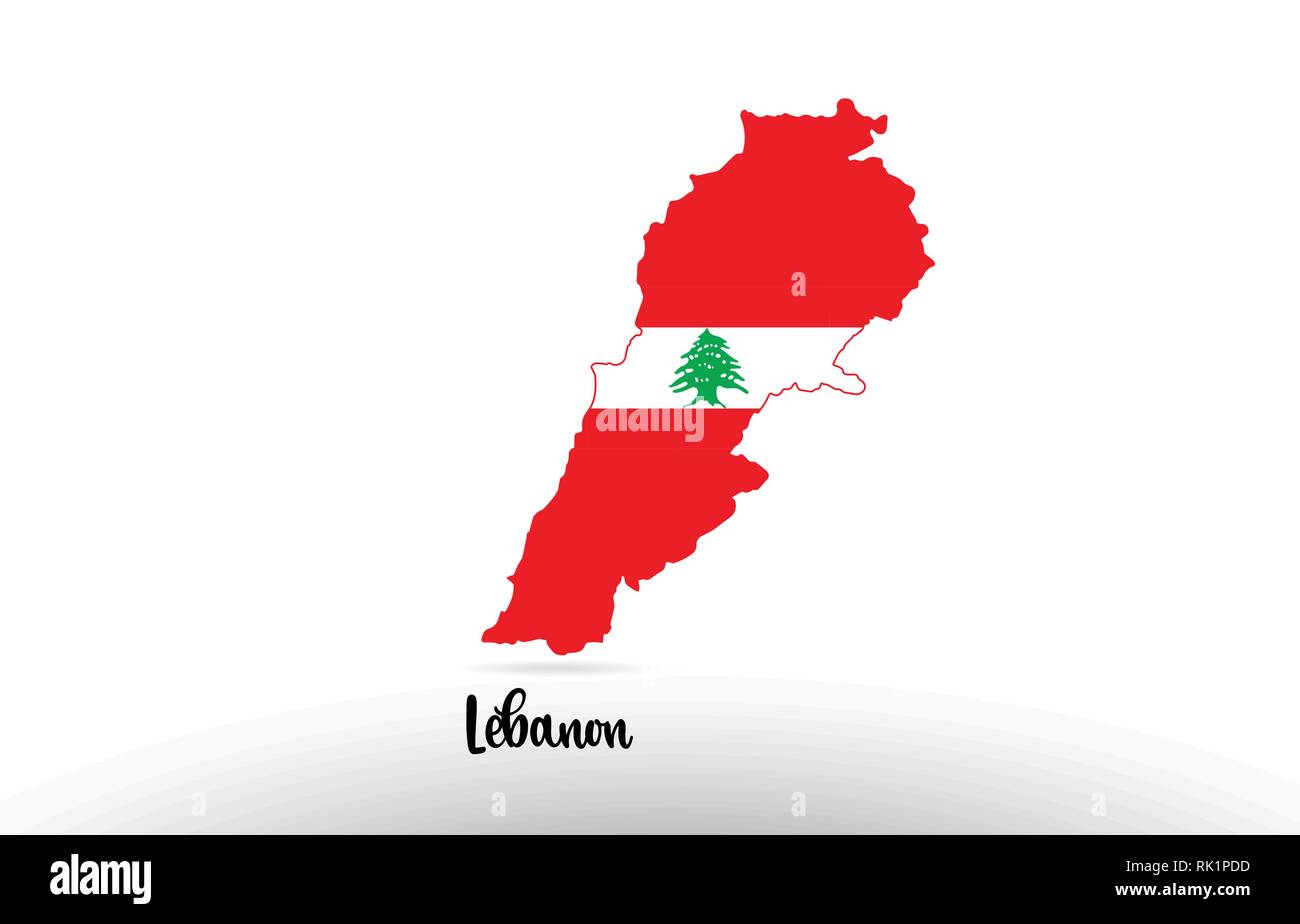 Lebanon country flag inside country border map design suitable for a ...