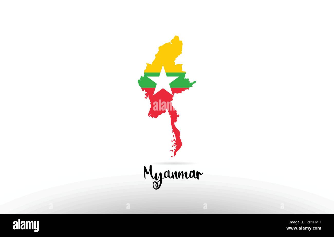 Myanmar country flag inside country border map design suitable for a ...