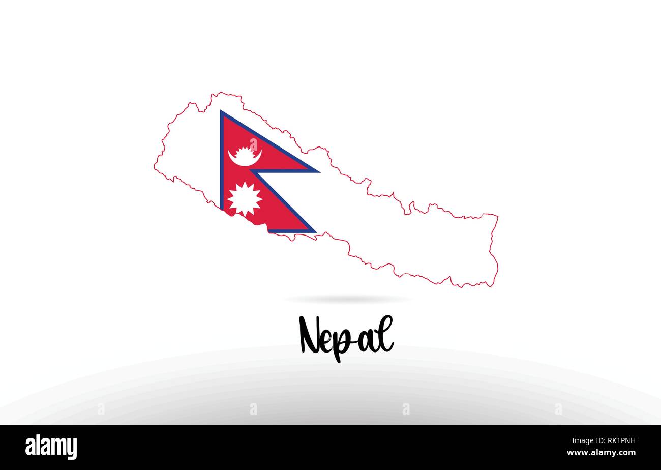 Nepal country flag inside country border map design suitable for a logo ...