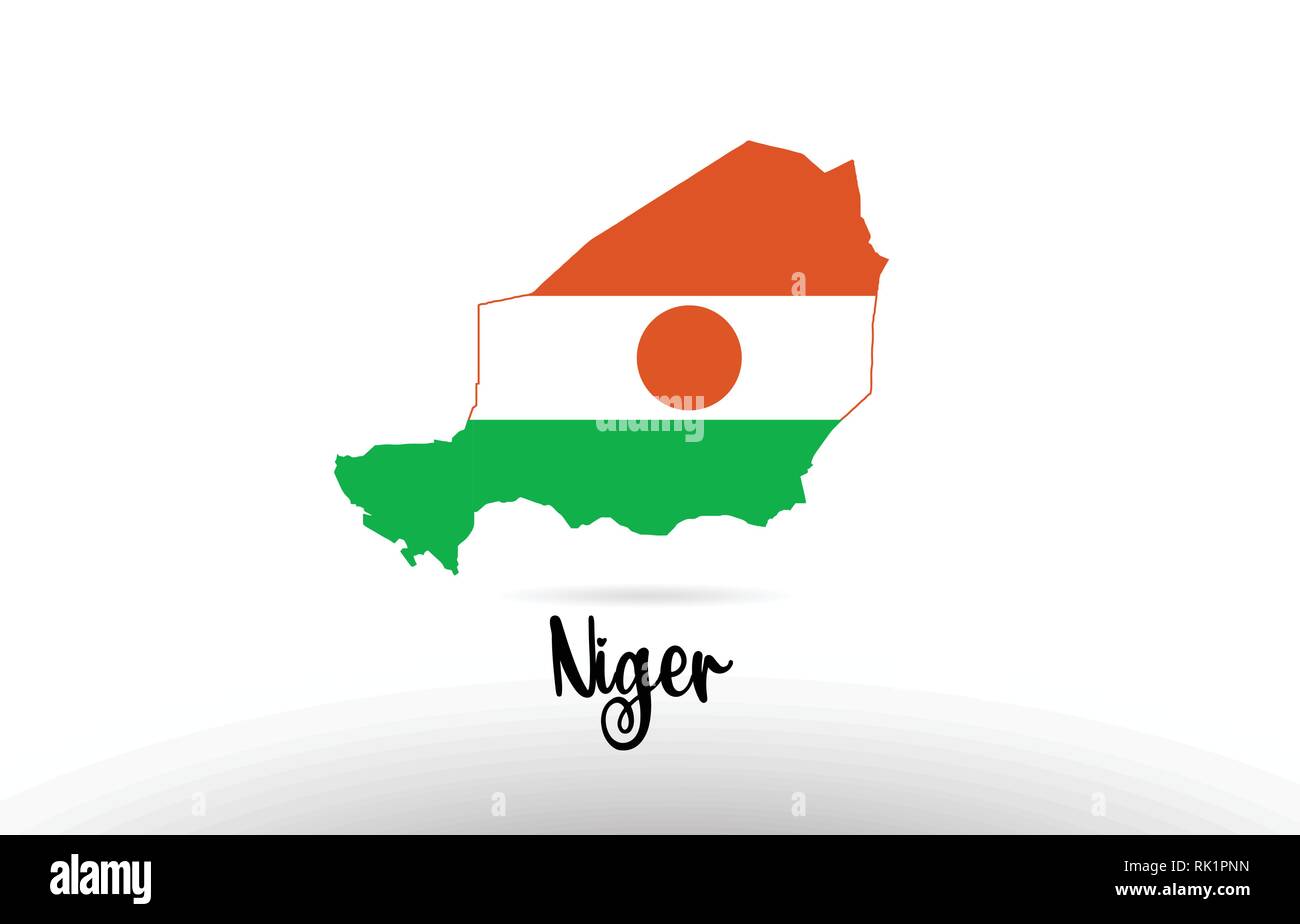 Niger country flag inside country border map design suitable for a logo ...