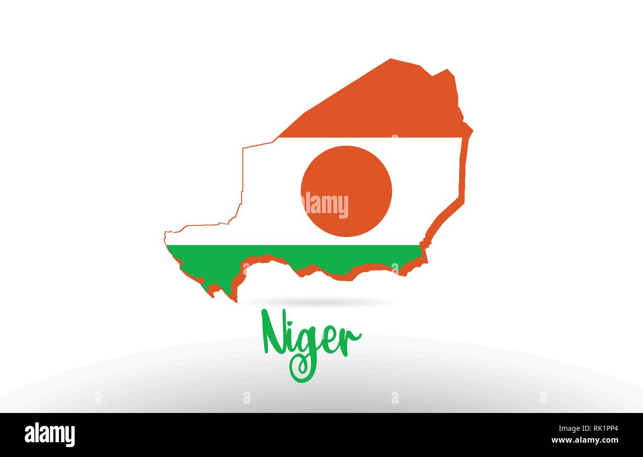 Niger country flag inside country border map design suitable for a logo ...