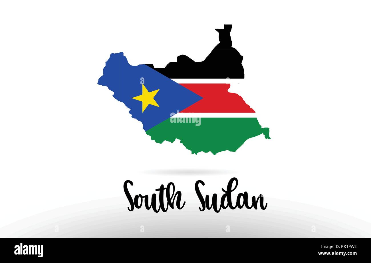 South Sudan country flag inside country border map design suitable for ...