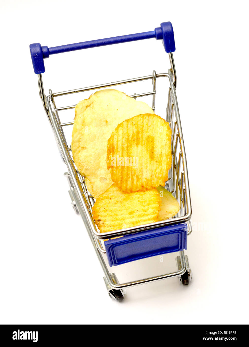 potato chips in a small shopping cart on white background,image Stock ...