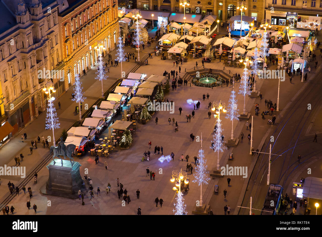 ZAGREB - The city main square with the statue of Ban Josip Jelačić and ...