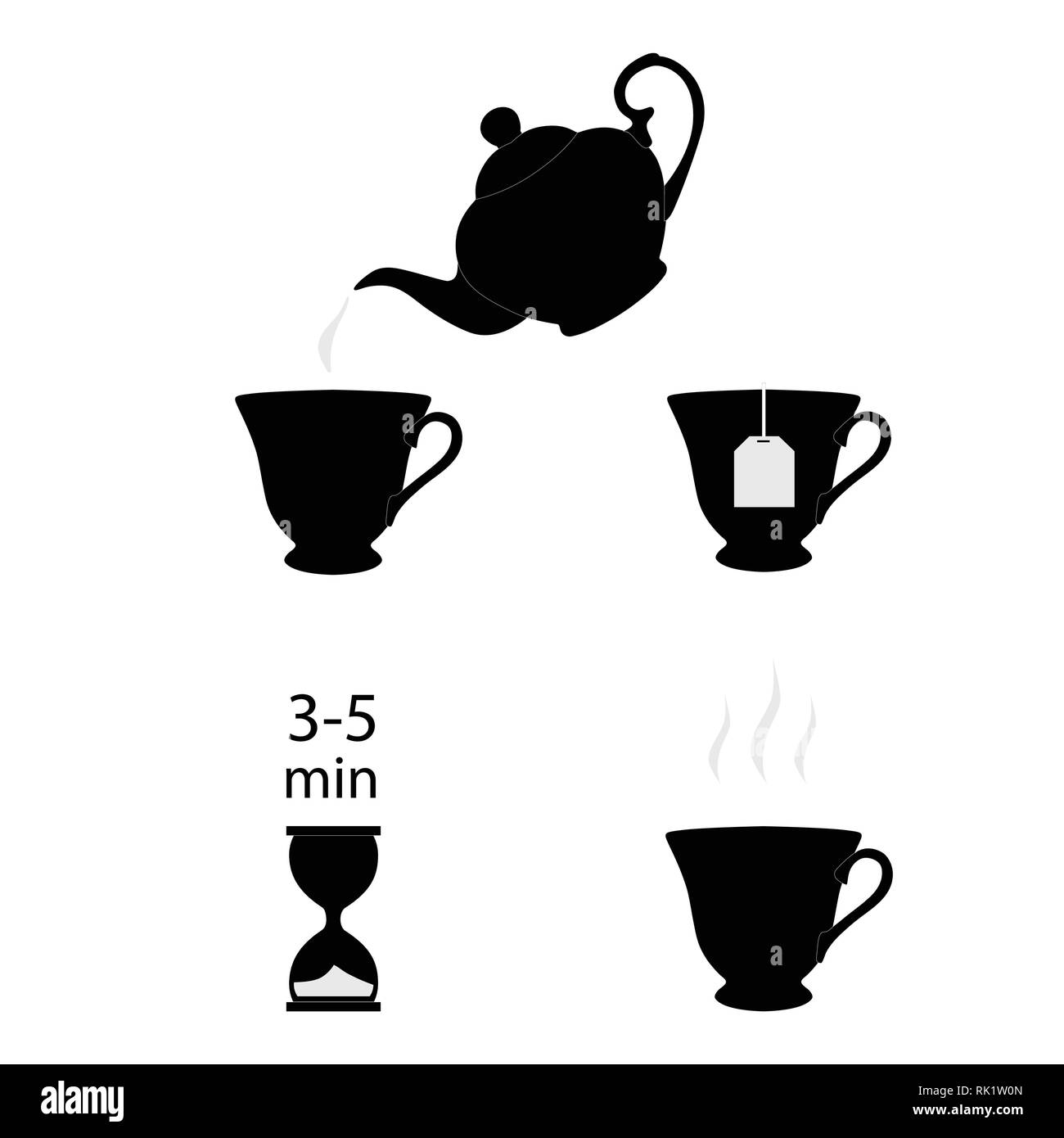 Tea brew instruction icons. Set of black silhouette tea icons. Tea ... Tea brew instruction icons. Set of black silhouette tea icons. Tea ...