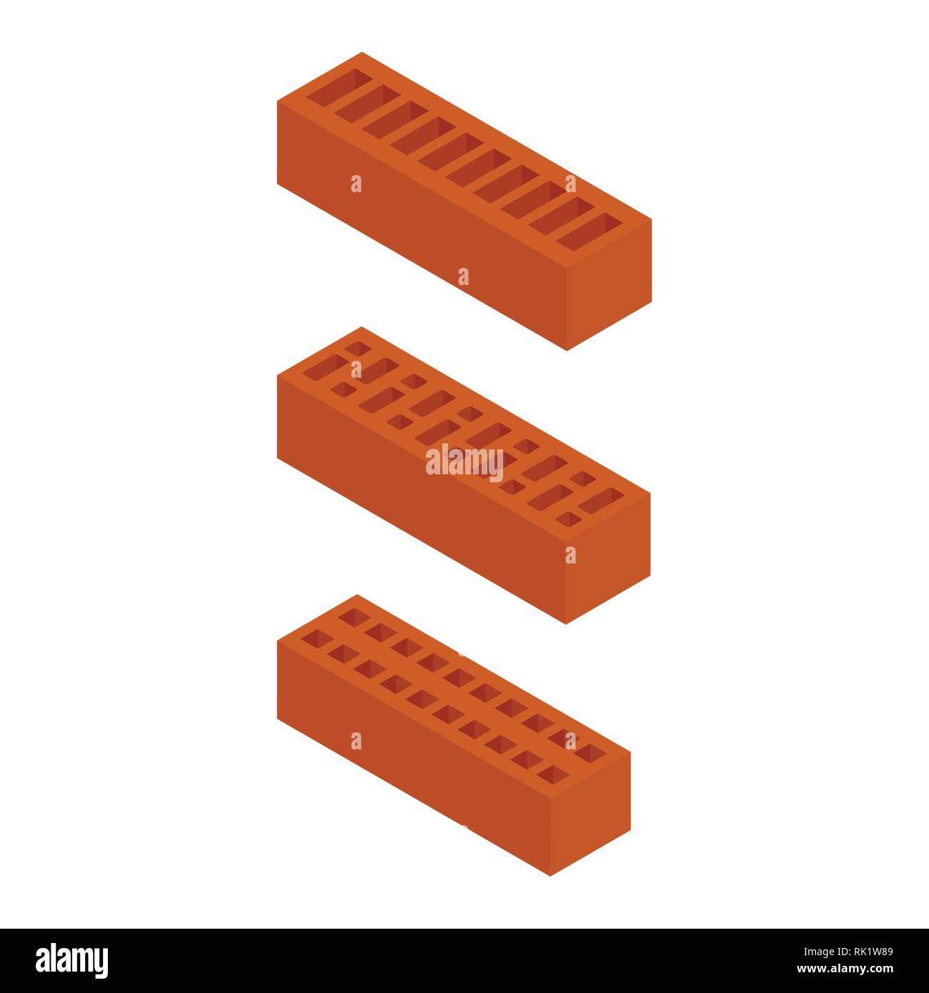 Vector illustration isometric new red perforated ceramic brick isolated ...