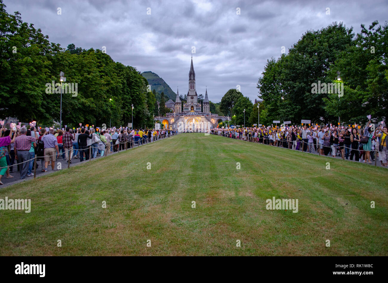 Lourdes, France; August 2013: Pilgrims partaking in La Procession ...