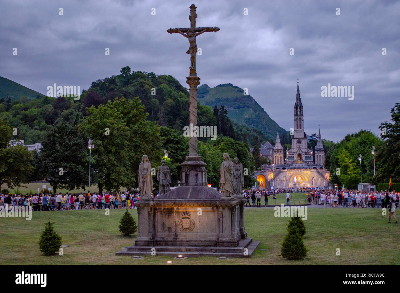 Lourdes, France; August 2013: Pilgrims partaking in La Procession ...