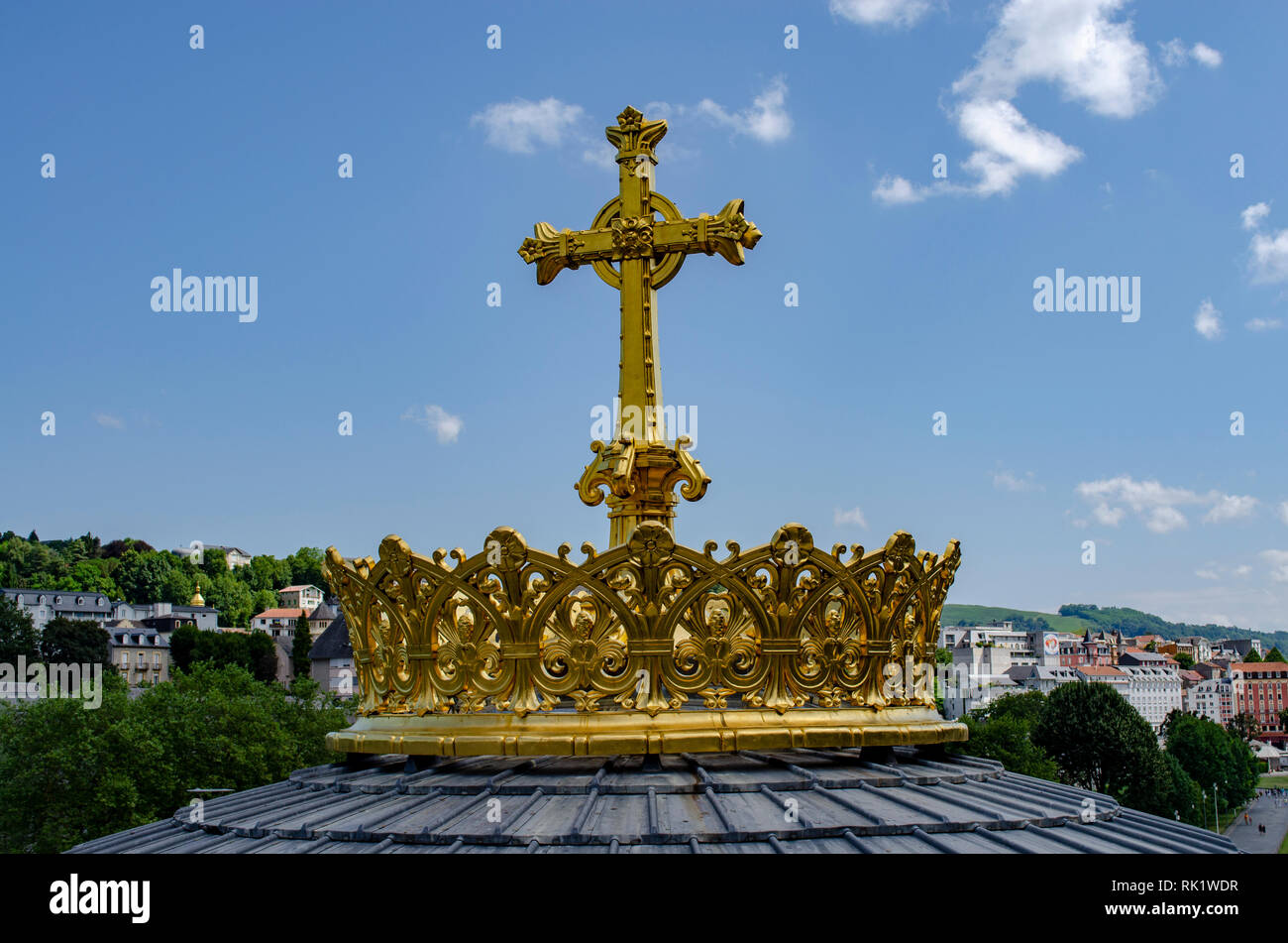 Lourdes, France; August 2013: View on the Christian cross in the ...