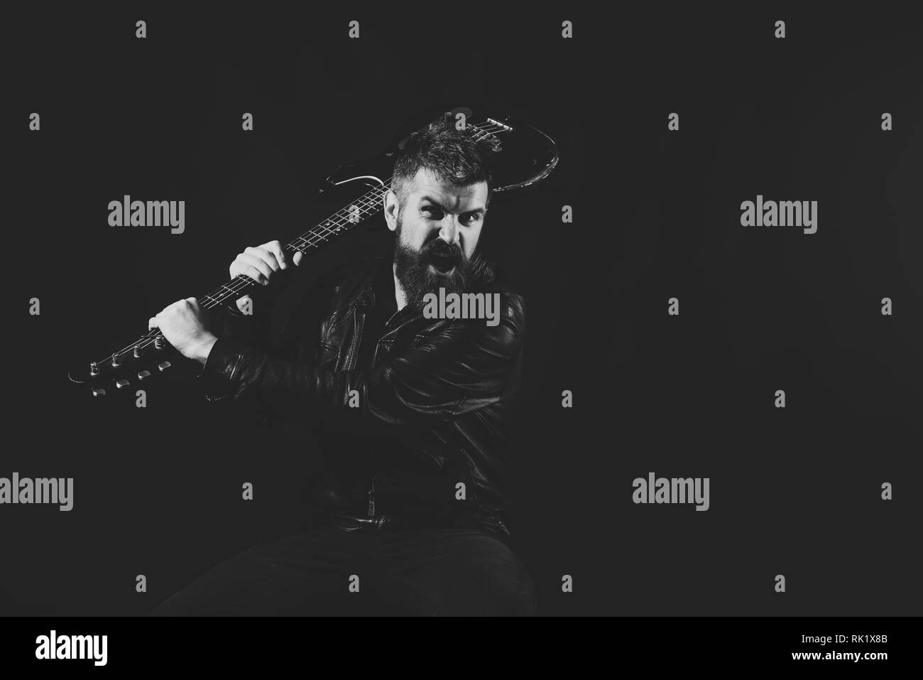Aggressive brutal man hipster Black and White Stock Photos & Images - Alamy
